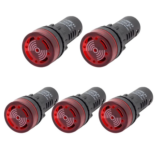 5 Pack 22mm 110V AC/DC Red LED Flashing Buzzer Pilot Panel Indicator ...