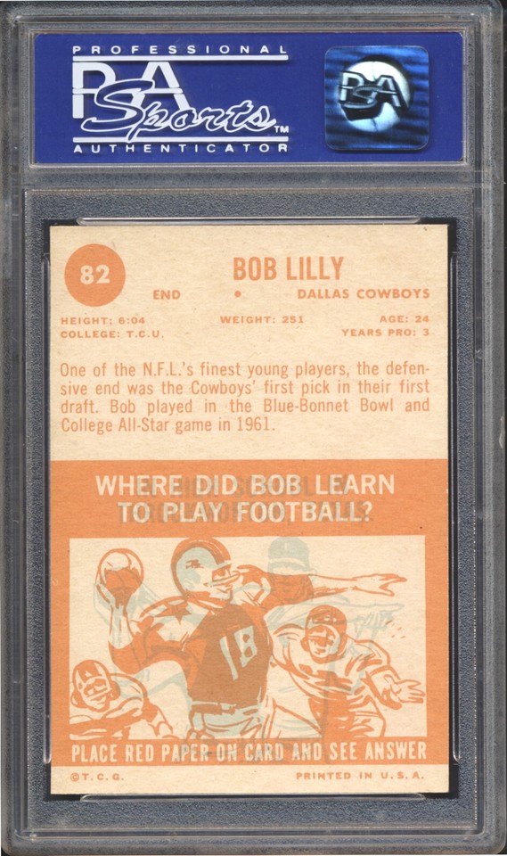 1963 Topps Football Bob Lilly SP ROOKIE #82 PSA 8 DALLAS COWBOYS NM-MT ...