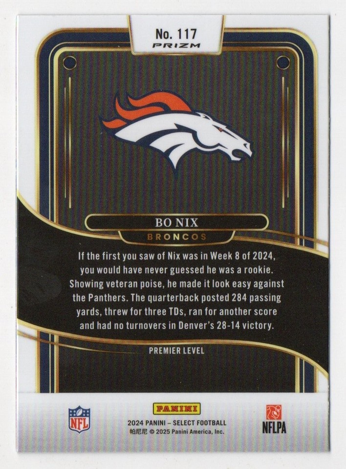 2024 Panini Select Bo Nix Green & Yellow Prizm Shock Premier Level #117 ...