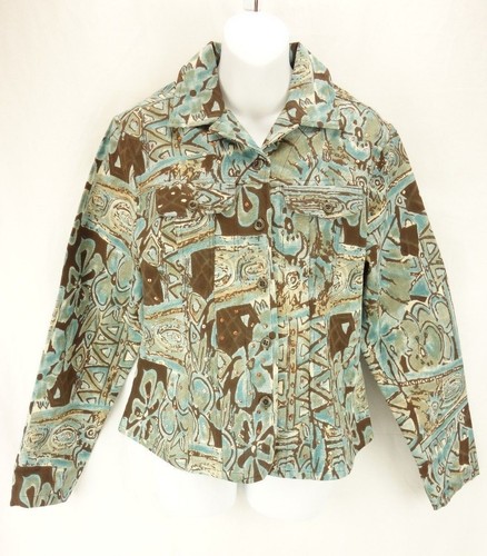 Gaudy Couture Blue Brown Floral Pattern Long Sleeve Jacket Women's Size ...
