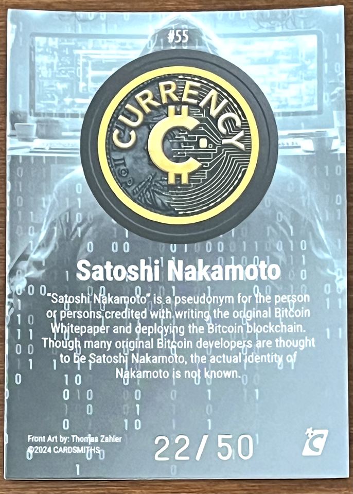 Cardsmiths Currency Card Series 3 #55 Satoshi Nakamoto Silver Gemstone ...