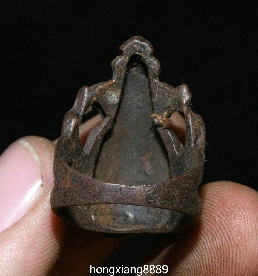 2.7cm Antique Tibetan Bronze Buddhism Elephant Mammon God Buddha Finger ...