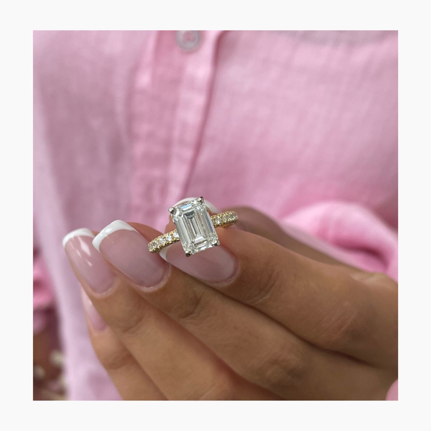 Emerald Lab Created Diamond Engagement Ring 3.1Ct E/VVS2 14K Gold Pave ...