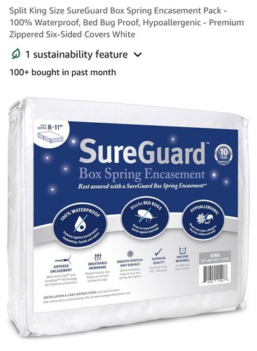 KING Size SureGuard Box Spring Encasement 100% Waterproof Bed Bug Proof ...