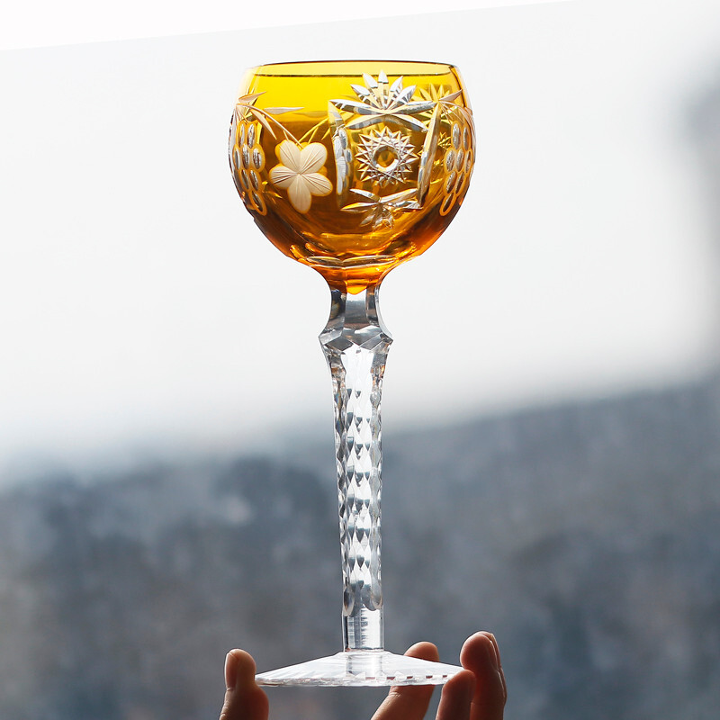 Bohemian Style Crystal Glass Goblets Handmade Wine Glass Yellow Color 7 ...