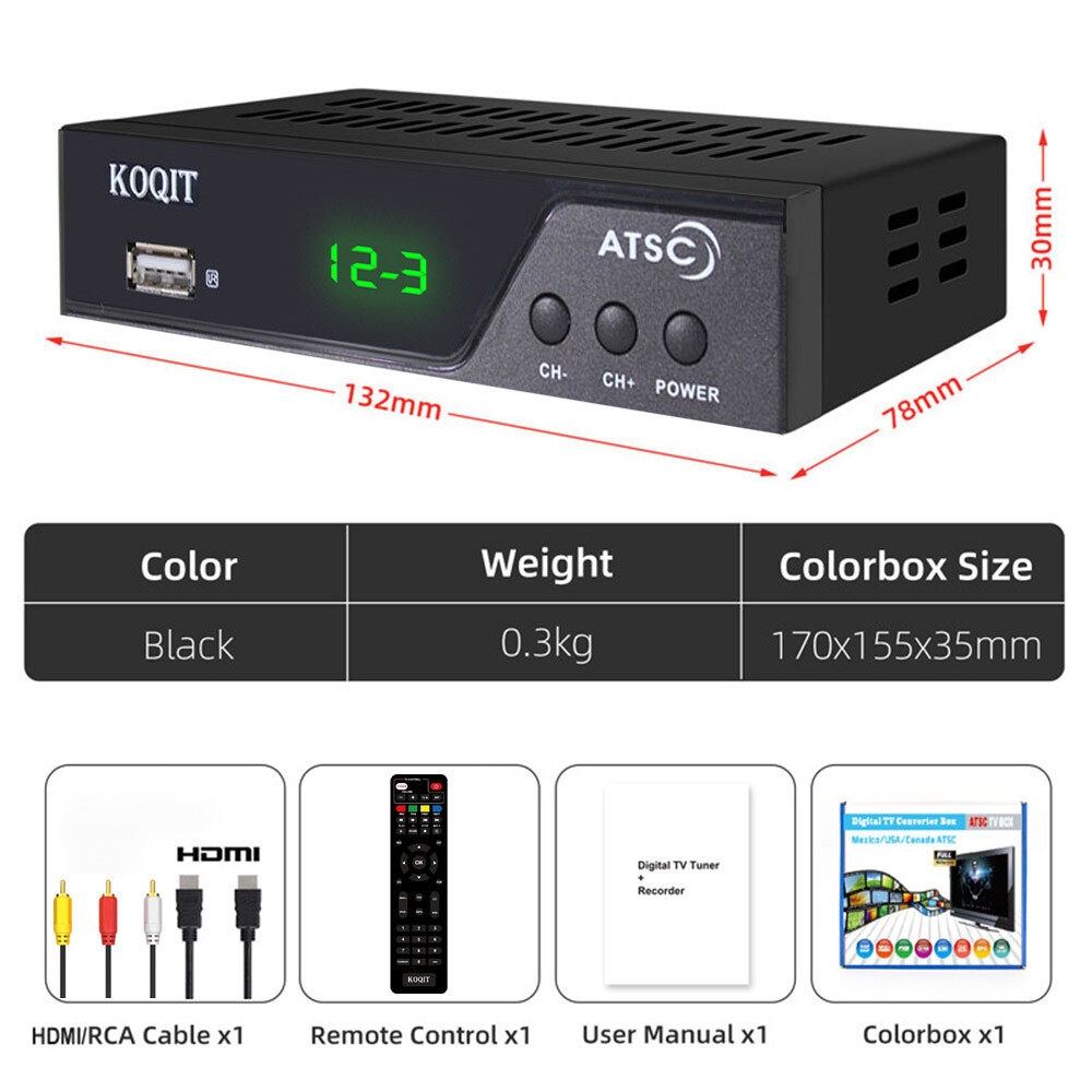 Digital Converter Box for TV DVR Recorder atsc live Tv Tuner HD Antenna ...