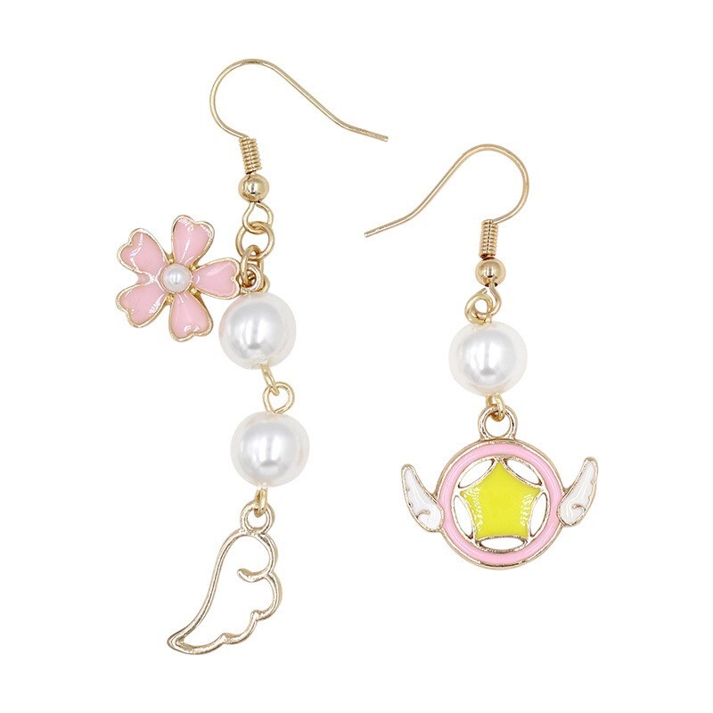 Japanese Anime Themed Sakura Angel Wings Cloud Dangly Enamel Earrings ...