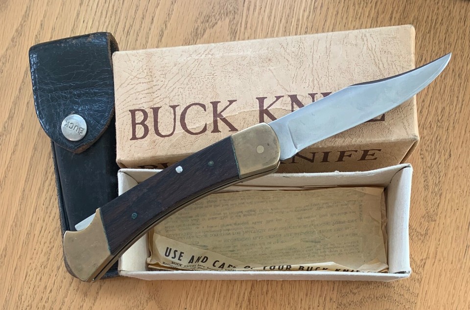 VINTAGE 2 LINE INVERTED BUCK 110 KNIFE USED IN BOX D24 | eBay