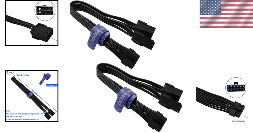 12 Pin GPU Cable, Dual PCIe 8 Pin Female to Mini 12 Pin GPU Power ...