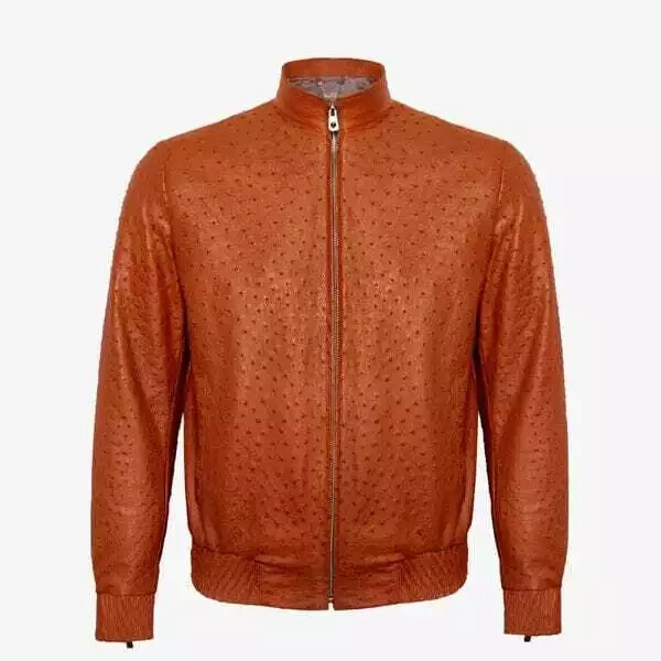 Men's Motor Bomber style Genuine Ostrich Embossed Leather Jacket | eBay
