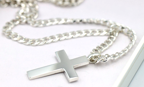 Genuine Large Heavy Sterling Silver Huge Cross Pendant + Necklace Kerb ...
