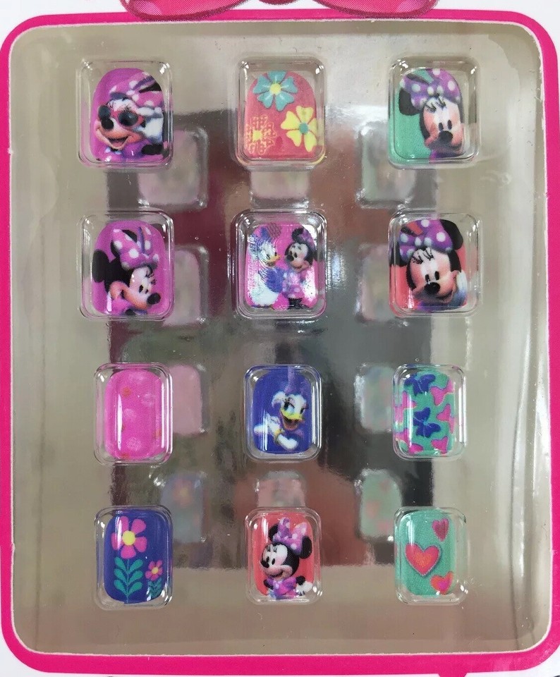 NEW Disney MINNIE MOUSE Pre-Glued PRESS-ON NAILS 12-Piece Pink Teal ...