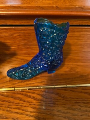 Vintage Fenton Blue Art Glass Daisy Boot Figurine | eBay
