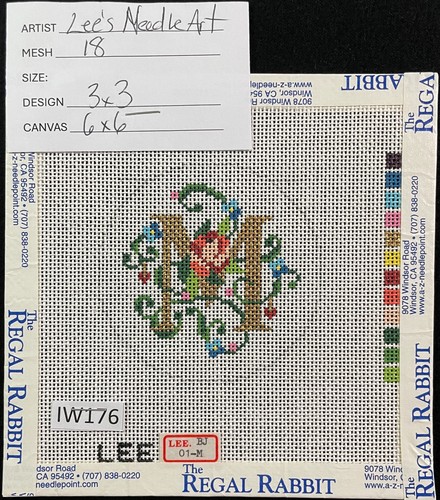 HP Needlepoint 18ct LEE NEEDLEARTS Floral Monogram "M" ornament, insert ...