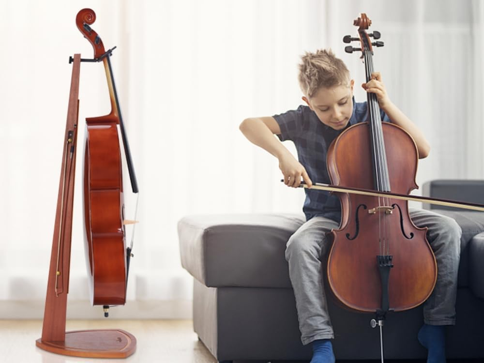 Cello Stand, Wooden Cello Stand with Bow Holder, Handcrafted Wood Floor ...