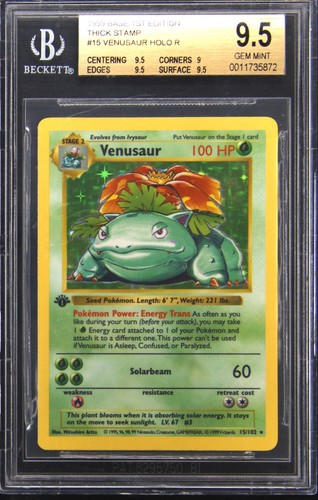 BGS 9.5 Venusaur Base Set 1st Edition Shadowless Holo Pokemon Card 15/ ...