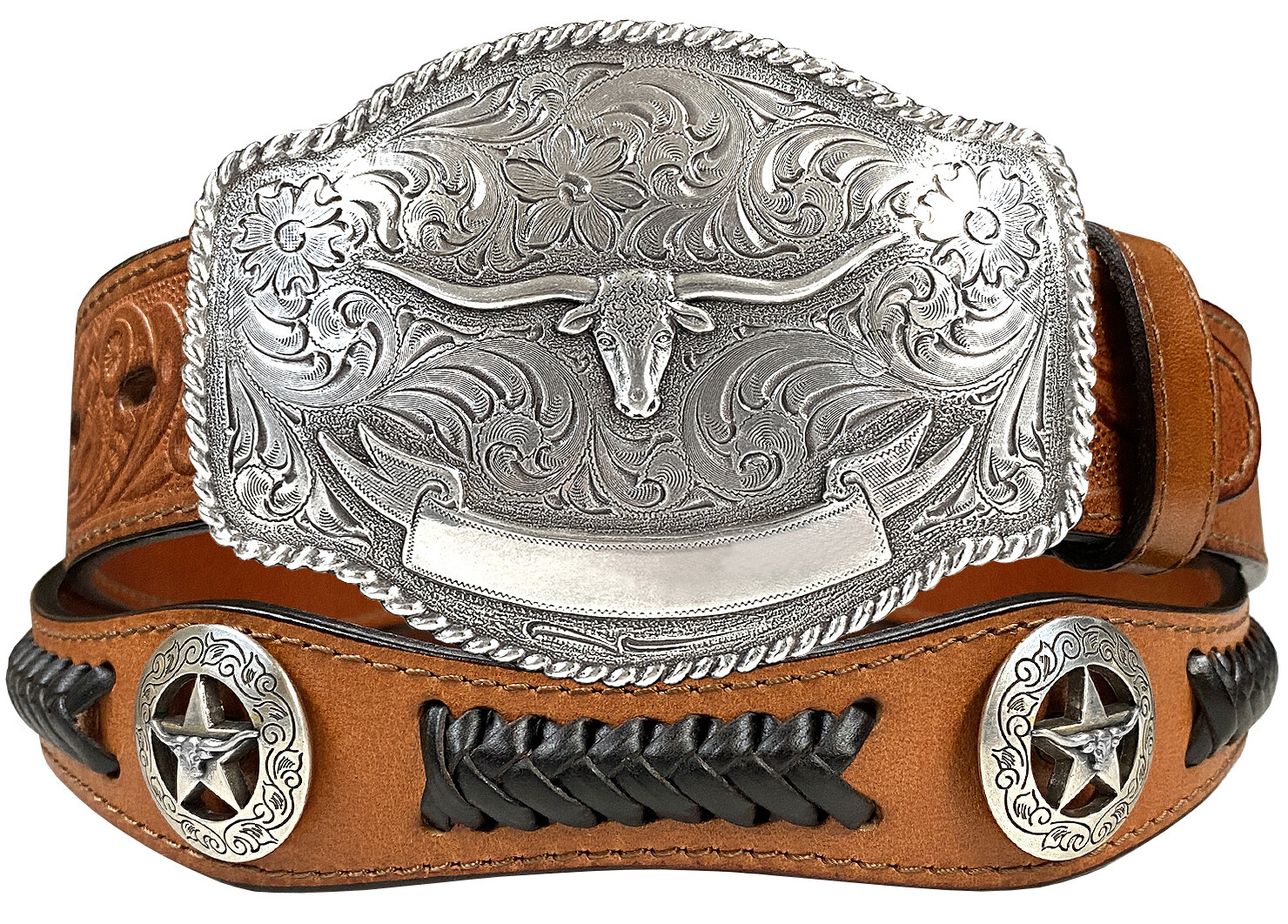 STATE OF TEXAS LONGHORN STAR CONCHOS COWBOY WESTERN EMBOSSED LEATHER ...