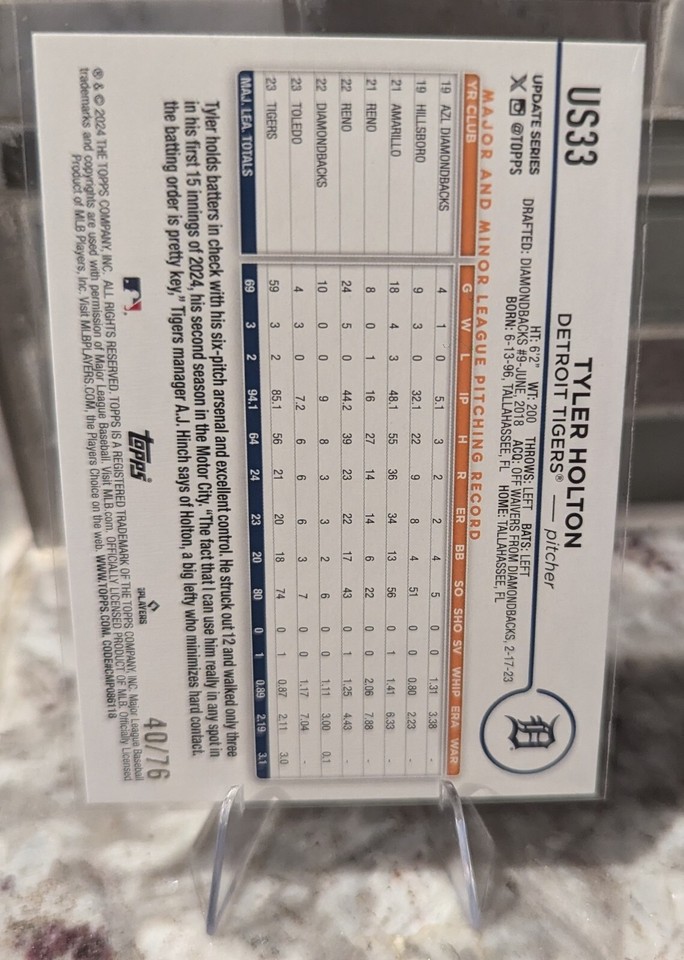 2024 Topps Update Independence Day #US33 Tyler Holton /76 Rookie ...