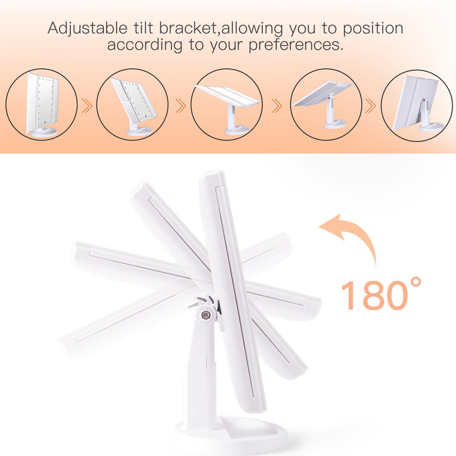 22 LED MAKE-UP FOLDABLE VANITY MIRROR Tabletop Light Up Cosmetic Touch ...