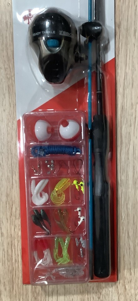 Zebco Ready Tackle Spincast Reel and Fishing Rod Combo Lures Box Kit ...