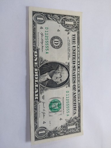 2021 U.S. one dollar bill. Unique serial numbered , 11255555 ,pair and ...