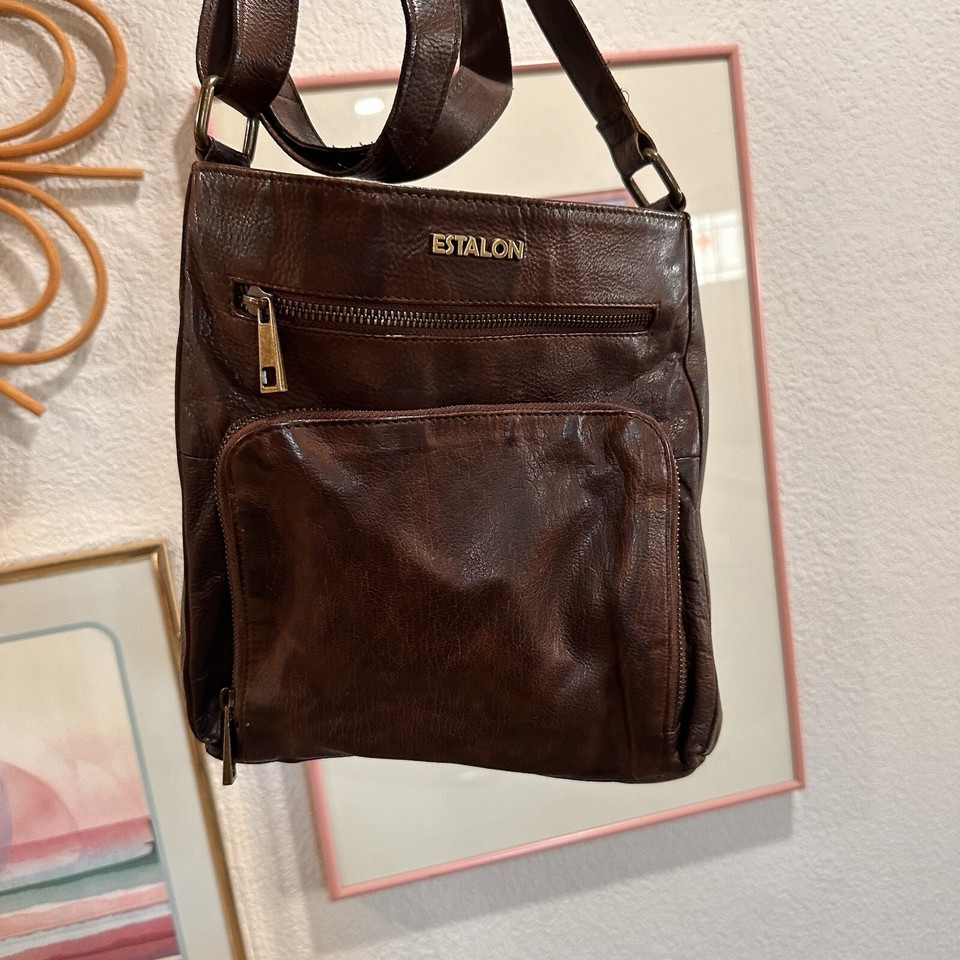 Estalon Brown Genuine Leather Crossbody Bag Messenger Bag Purse Made In ...