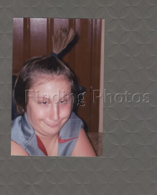 Original Found VINTAGE Color Photograph boy making goofy face with hair ...