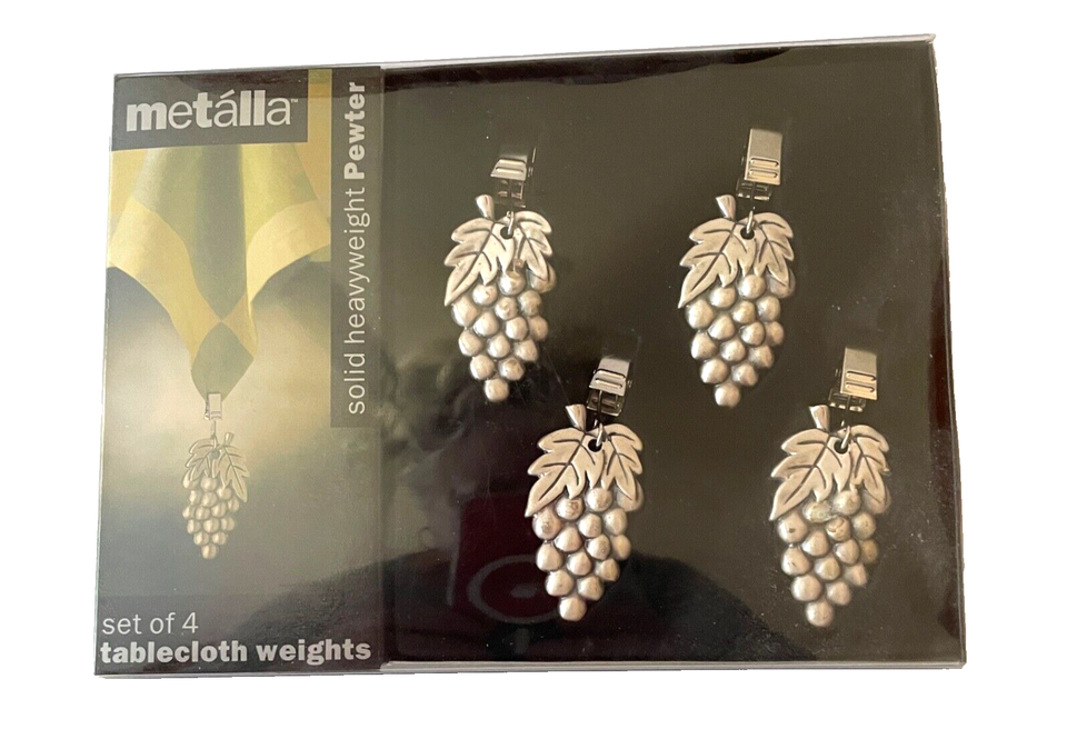 Metalla Tablecloth Weights Solid Pewter Heavyweight Clips Set 4 Grape ...