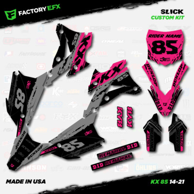 Gray & Pink Slick Racing Graphics Kit fits 14-21 Kawasaki Kx85 kx 85 ...