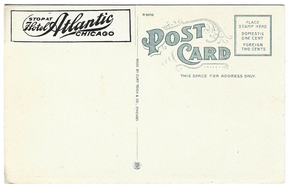 CHICAGO IL Postcard HOTEL ATLANTIC Lobby ILLINOS, Curt Teich c.1930 ...