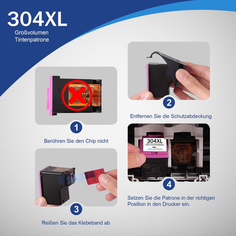 1-2 304XL Patronen für HP-304 XL DeskJet 2620 2630 3720 3730 3750 ...
