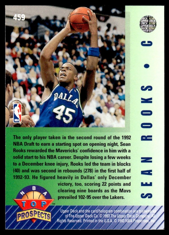 1992-93 Upper Deck Sean Rooks Dallas Mavericks #459 | eBay