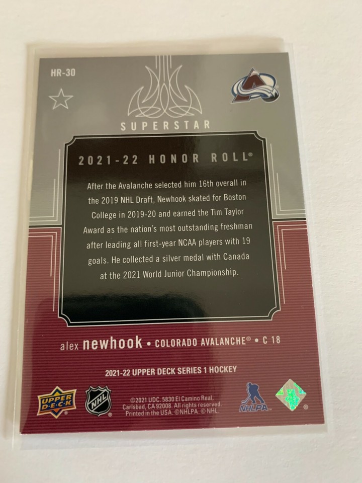 Alex Newhook 21-22 Honor Roll hr-30 rookie Colorado Avalanche | eBay