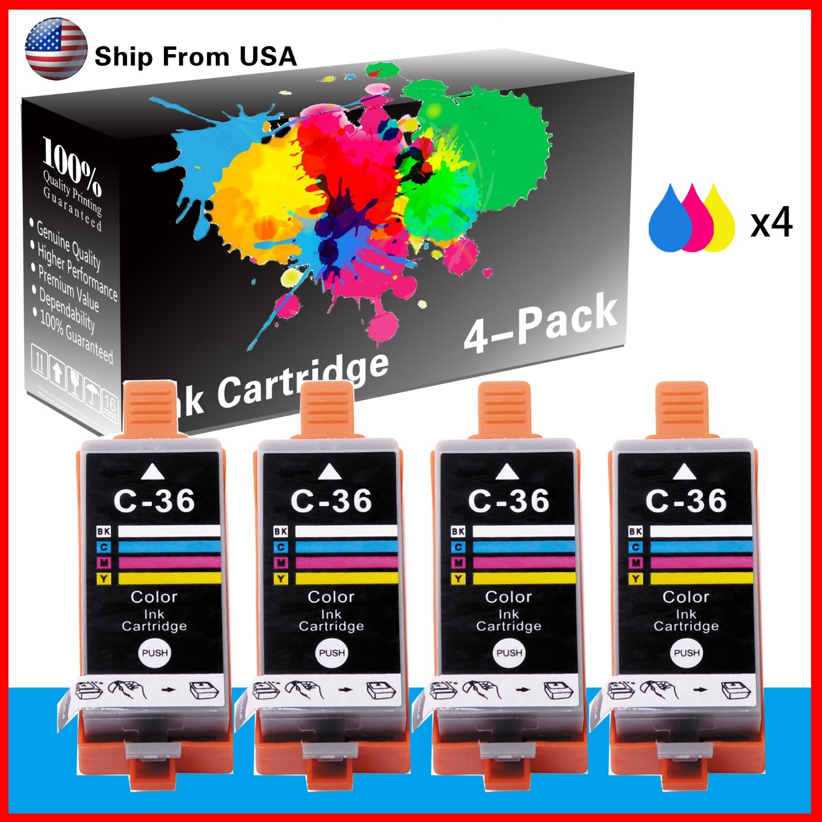 4PK of Color CLI36 Ink Cartridge for PIXMA TR150 Printer | eBay