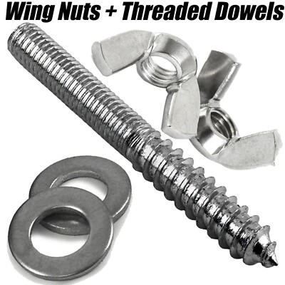 M4 M5 M6 M8 M10 WOOD TO METAL DOWELS HANGER BOLTS SCREWS + WING NUTS ...