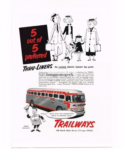 1953 Trailways Bus Thru-Liners Tommy Family Vacation 5 out of 5 Vintage ...