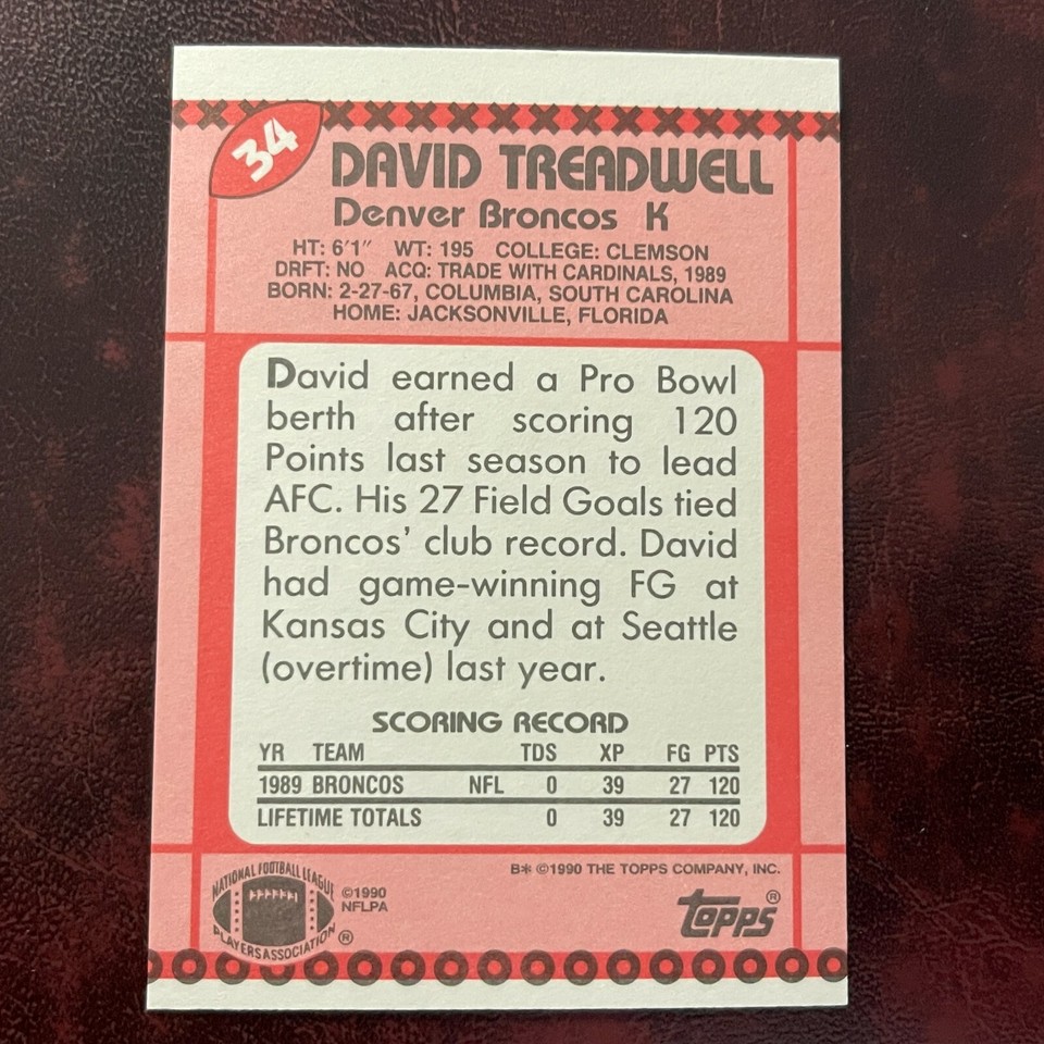 1990 Topps TIFFANY Set DAVID TREADWELL #34 DENVER BRONCOS ** MINT ...