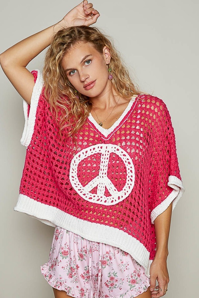 Open Crochet Oversized Peace Sign Sweater - POL | eBay