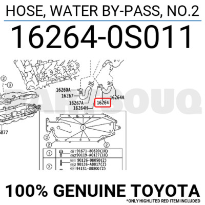 162640S011 Genuine Toyota HOSE, WATER BY-PASS, NO.2 16264-0S011 | eBay