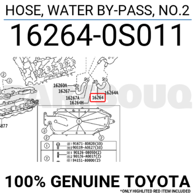 162640S011 Genuine Toyota HOSE, WATER BY-PASS, NO.2 16264-0S011 | eBay