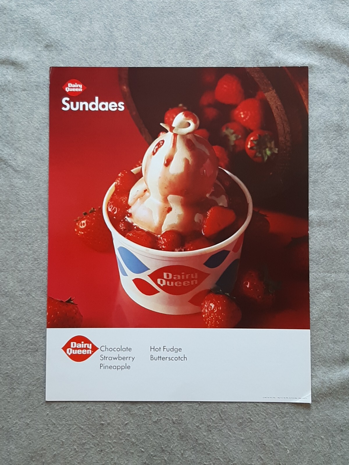 1967 Dairy Queen DQ Poster Sign Strawberry SUNDAES Icecream Ice Cream ...