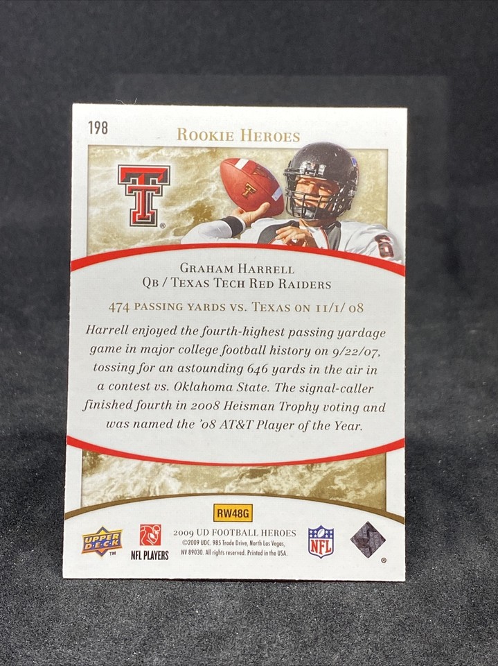 GRAHAM HARRELL 2009 Upper Deck Football Heroes Rookie RC #198 TEXAS ...