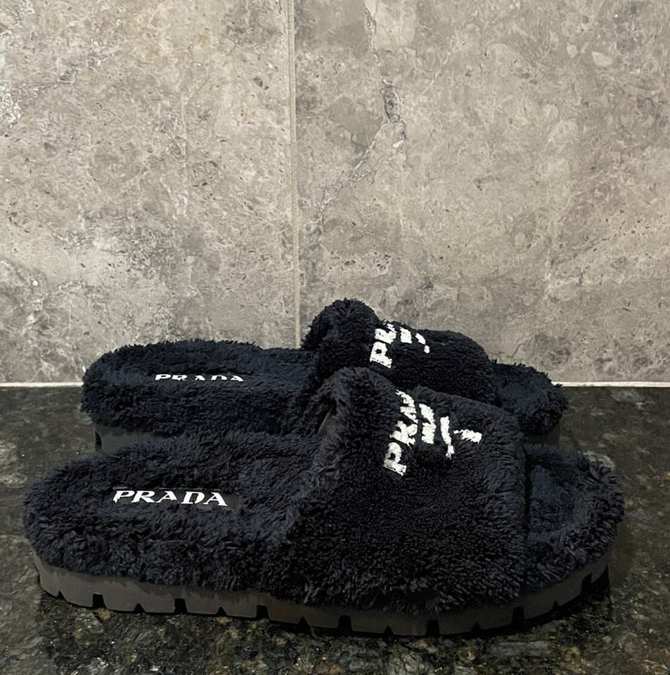 PRADA Men’s Terry Cloth Logo Slide Sandals Nero Black 11 UK / 12 US ...