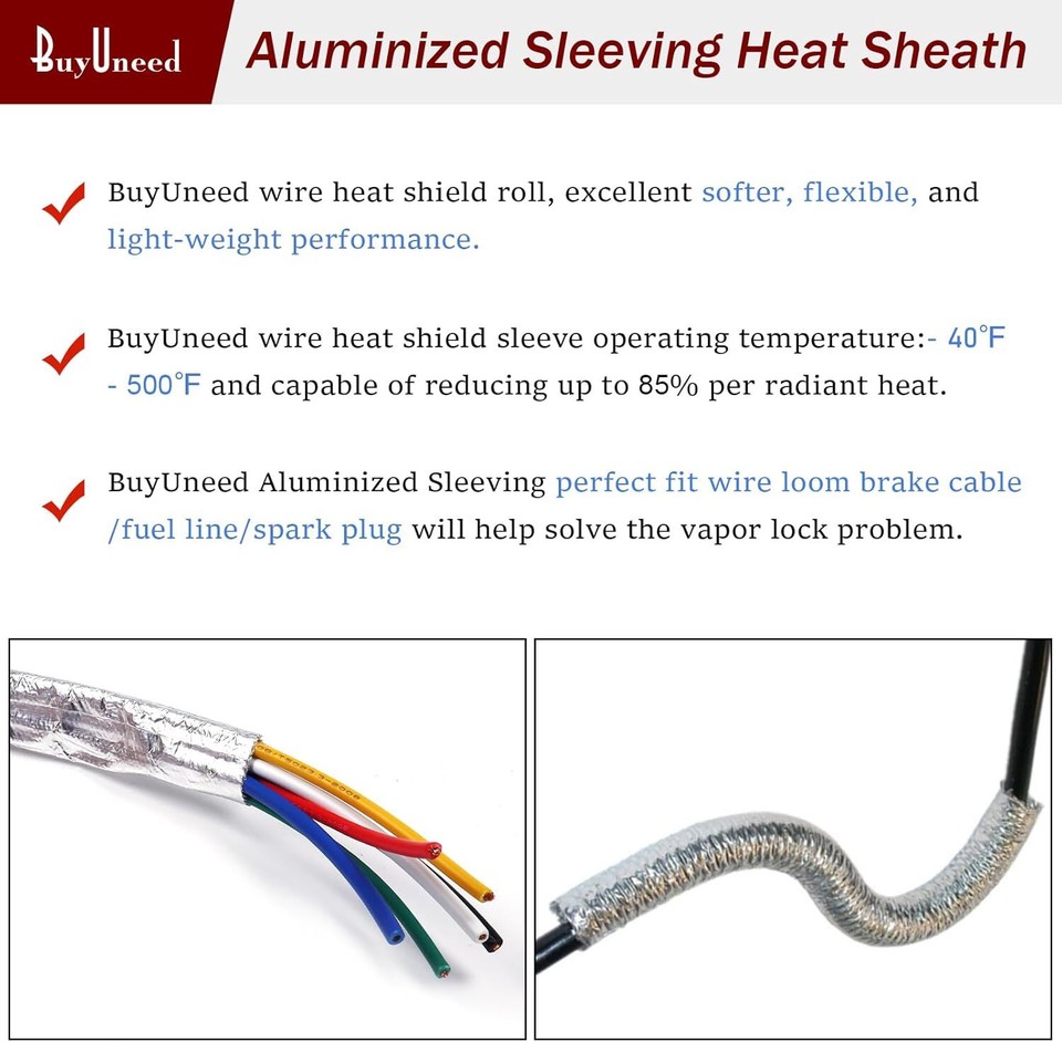 1/2"ID Aluminized Heat Sheath Heat Wrap Wire Shield Fire Sleeve Spark ...