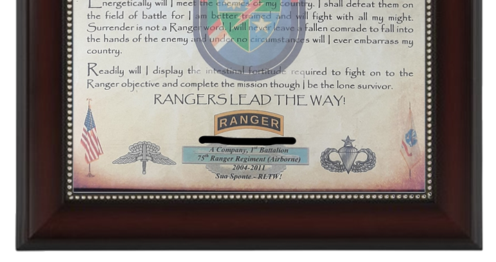MC-BETTER: ARMY Ranger Creed ALL UNITS Aged Parchment Framed ...