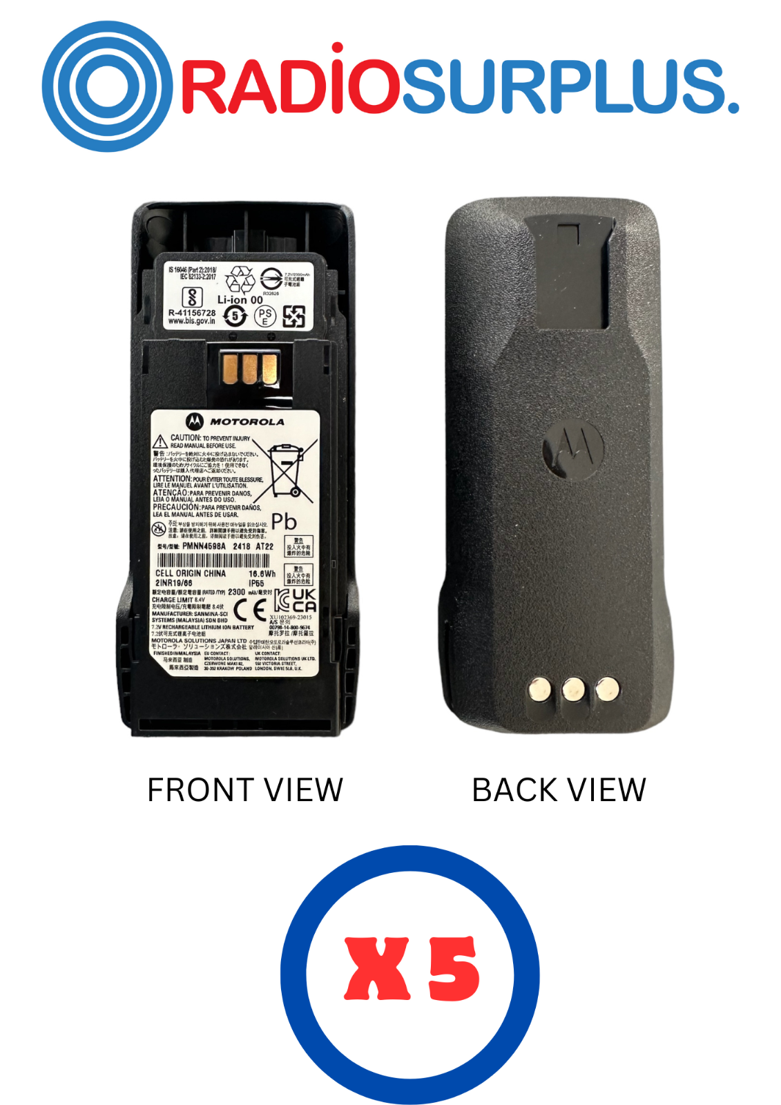 5 x Motorola Original PMNN4598A R2 Lithium 2300Mah Battery | eBay