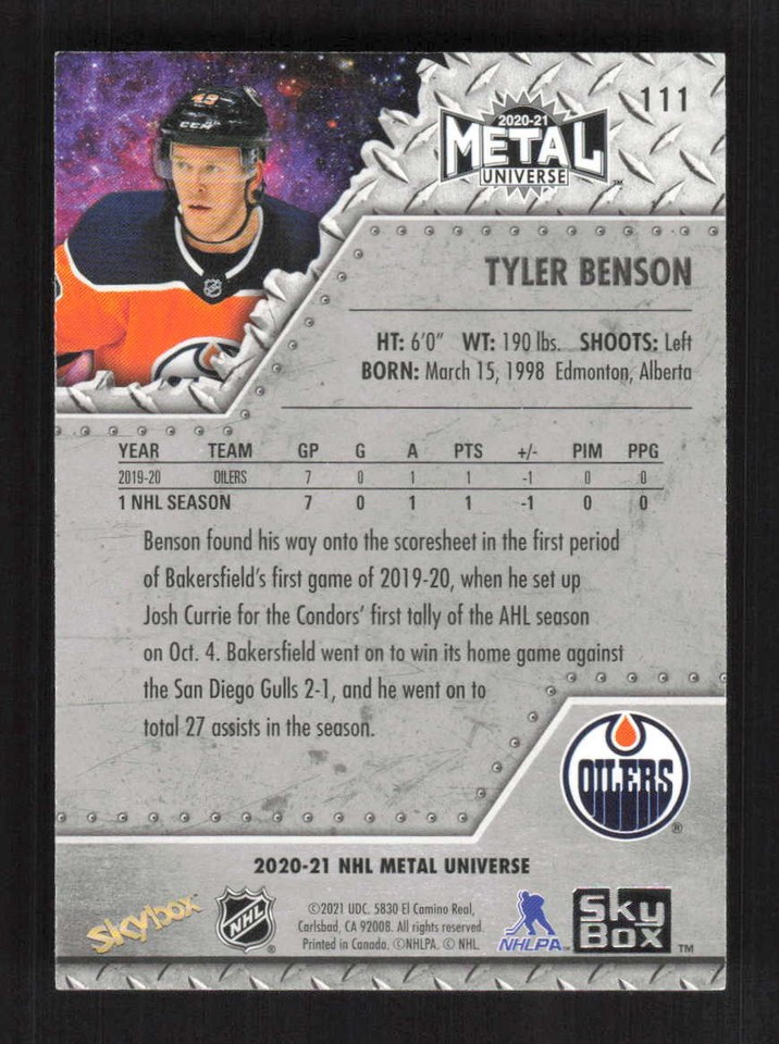 Tyler Benson RC 2020-21 SkyBox Metal Universe Edmonton Oilers #111 | eBay