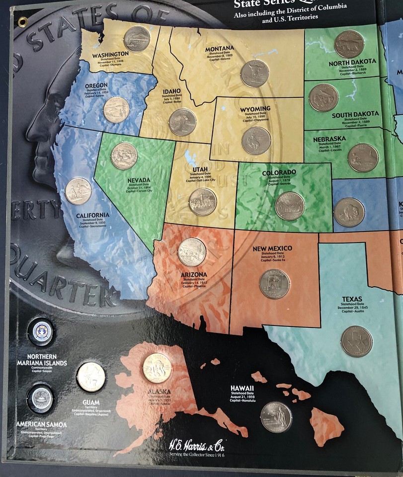 STATE SERIES QUARTERS 1999-2009 COLLECTOR'S MAP w/50pc+ Coins | eBay