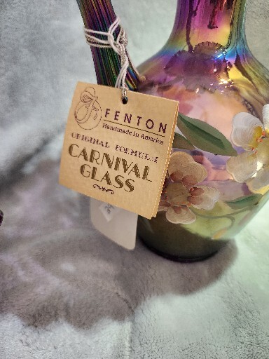 🏺Rare Fenton Museum Collection Carnival Glass Pitcher Vase Hand Painted ...