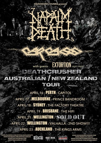 NAPALM DEATH/CARCASS "AUSTRALIAN/NEW ZEALAND TOUR" 2015 CONCERT POSTER ...